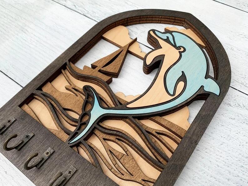 Dolphin Arch Key Hanger | Wooden Dolphin Wall Decor | Coastal Key Rack ...