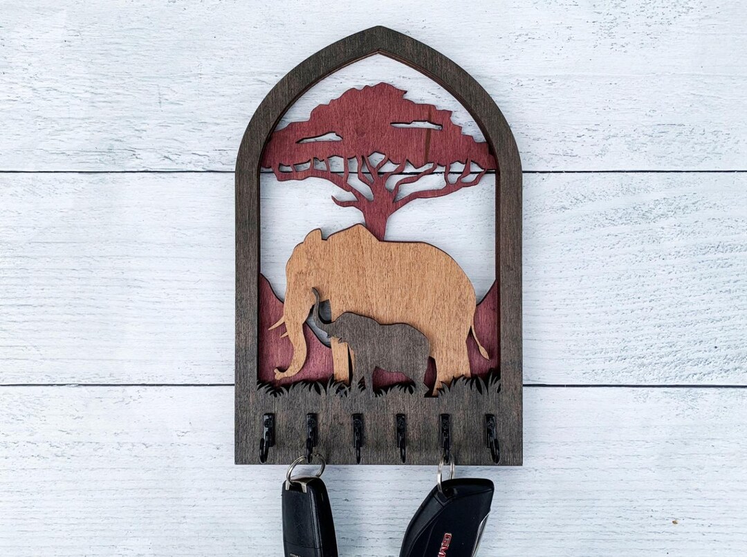 Elephant Key Holder, Handmade Wood Key Rack, Functional Wall Decor ...
