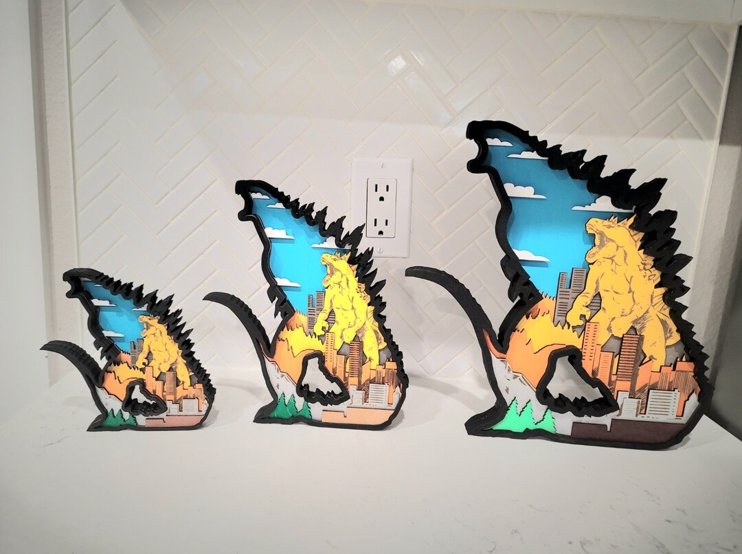Godzilla/ Engraved Design / Multi Layered/ Gift for Him / Kids Gift ...