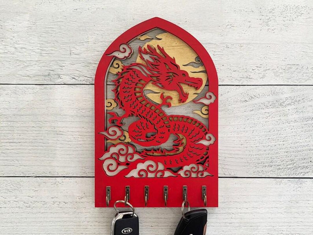 Wood Dragon Arch Key Holder, Handcrafted Wall Decor, Unique Key Storage ...