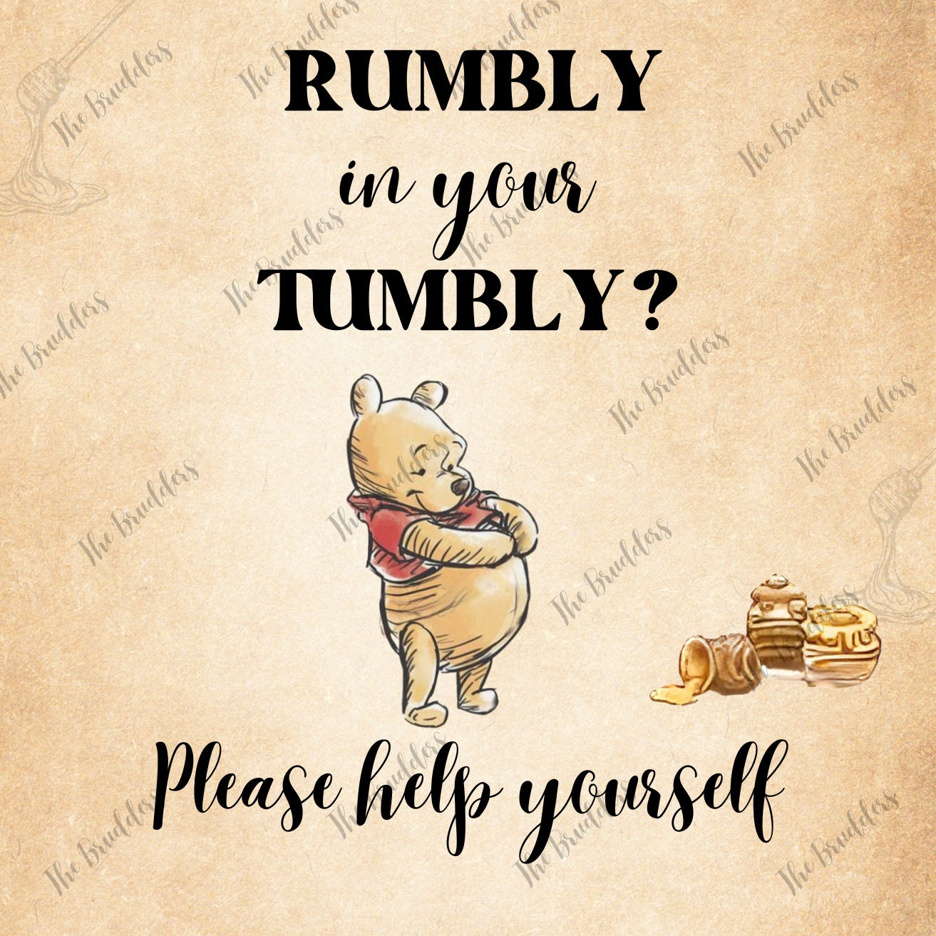 RUMBLY TUMBLY Winnie the Pooh Bear PRINT Perfect for Baby Shower Gift ...