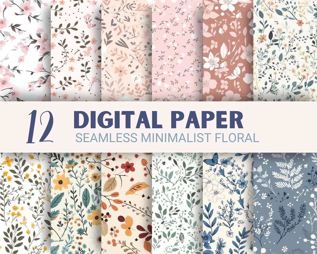 Seamless Floral Digital Paper Seamless Minimalist Flower Paper Seamless ...