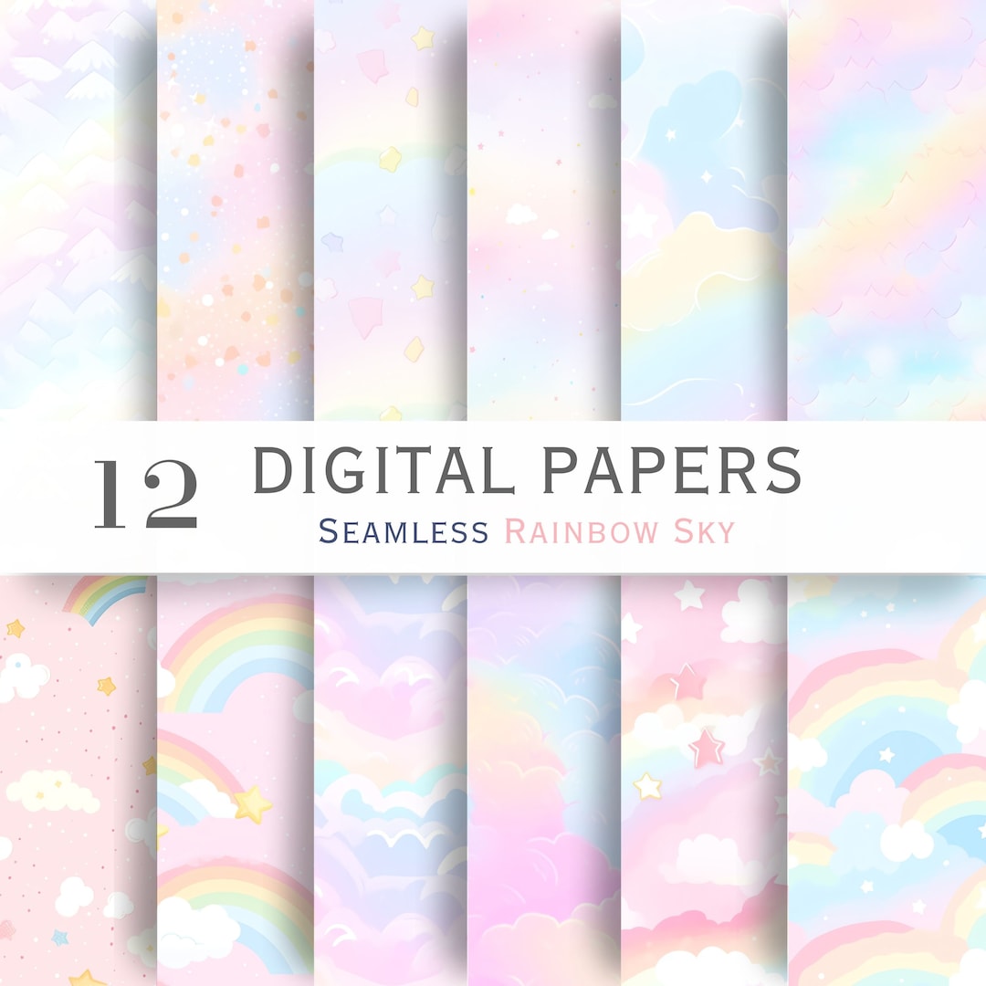 Seamless Rainbow Sky Pattern Rainbows Digital Paper Seamless Rainbows ...