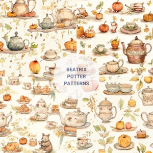 Seamless Beatrix Potter Inspired Fall Pattern Watercolor Style Fall ...
