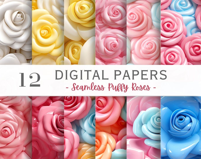 Inflatable Roses Seamless Puffy Pattern Digital Download 3D Balloon ...
