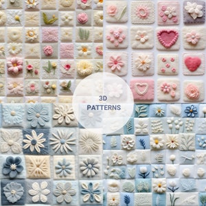 Seamless Embroidery Felt Floral Grids Digital Paper Seamless Squared ...