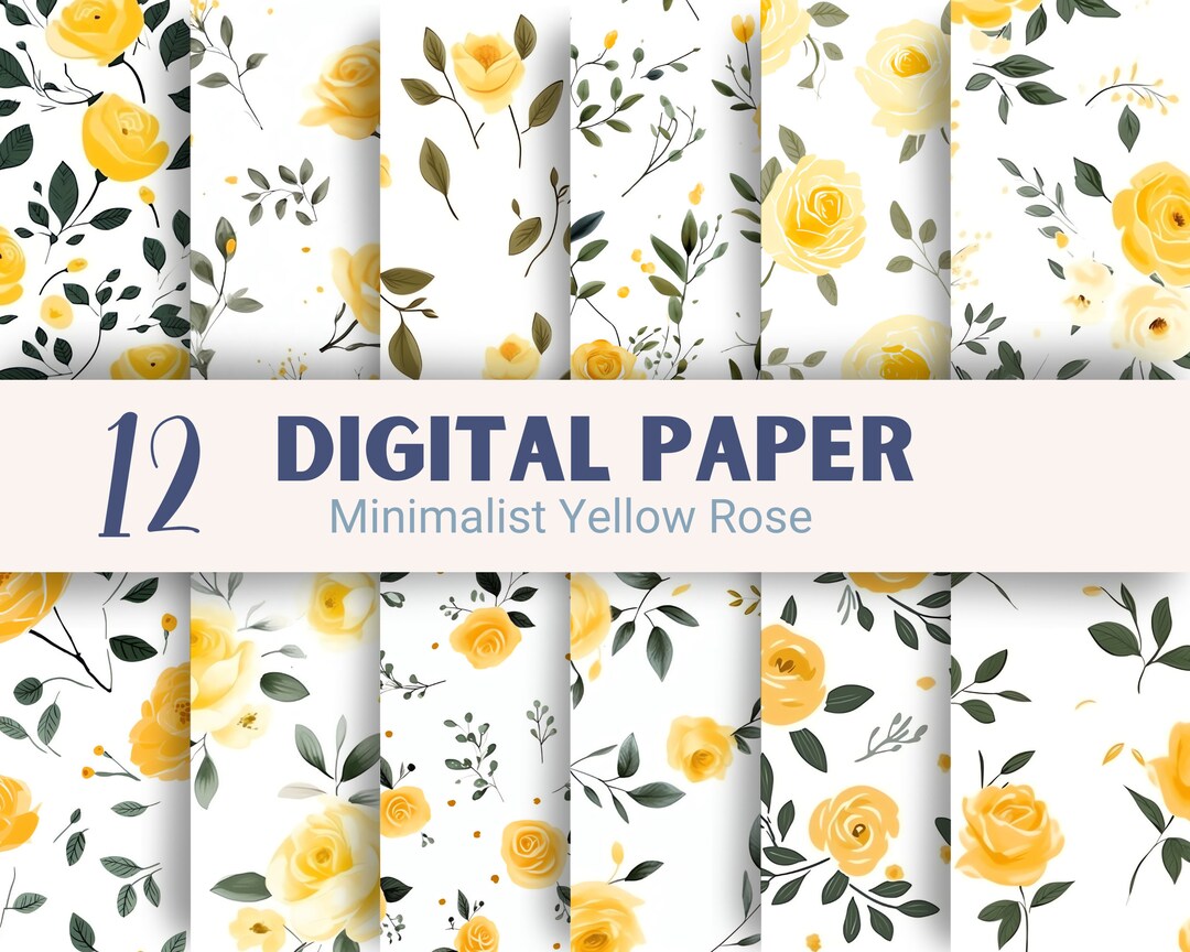 Seamless Minimalist Yellow Rose Digital Paper Seamless Rose Scrapbook ...