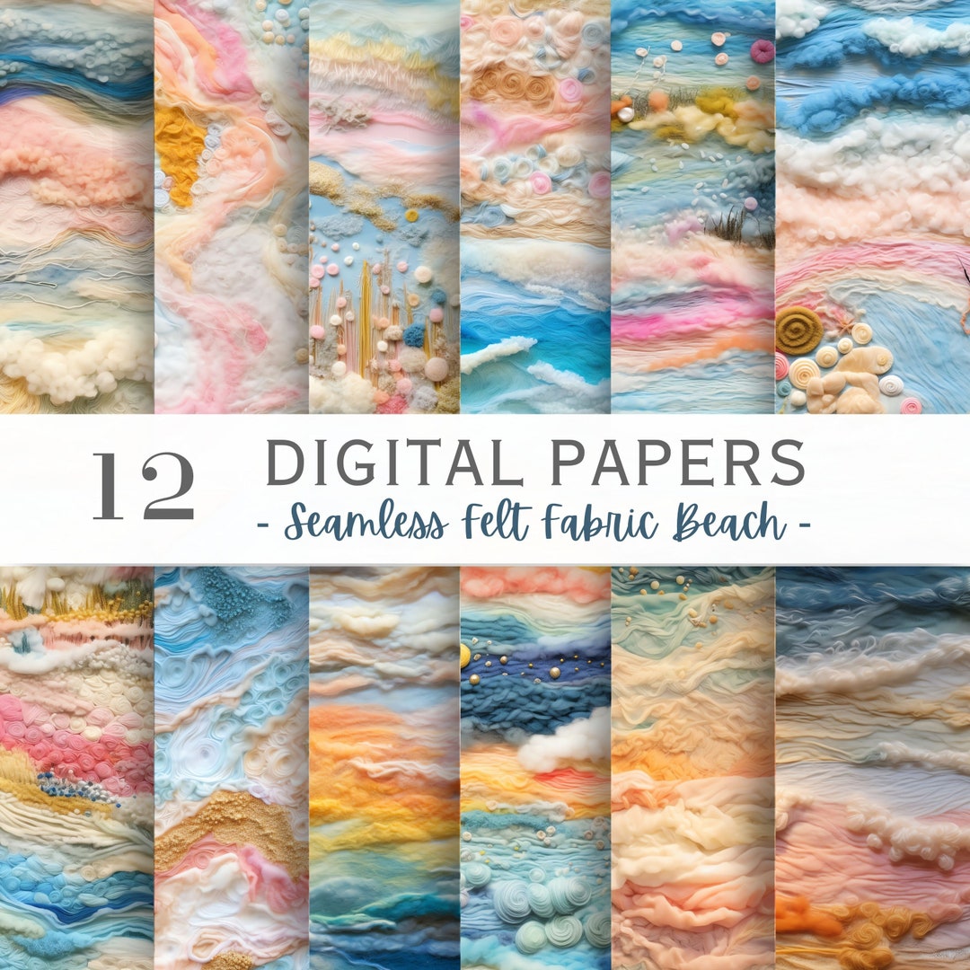 Seamless Beach Embroidery Felt Digital Paper Seamless Waves Needle ...
