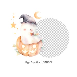 Cute Ghost PNG Watercolor Clipart Boo Adorable Bundle Transparent ...