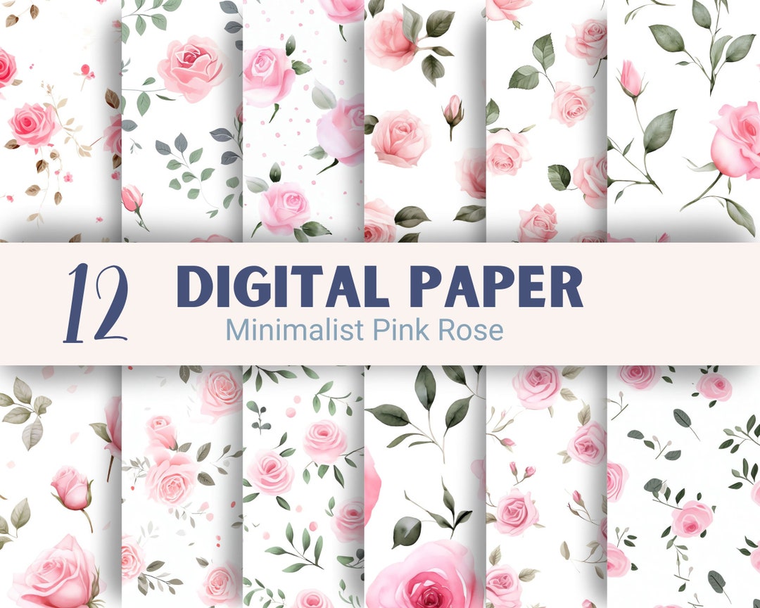 Seamless Pink Rose Watercolor Paper Rose Bundle Paper Pack Small Roses ...