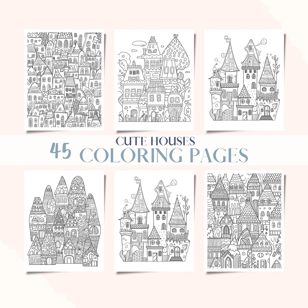 Cute Houses Coloring Pages, 45 Minimalist Kawaii House Coloring for Kid ...