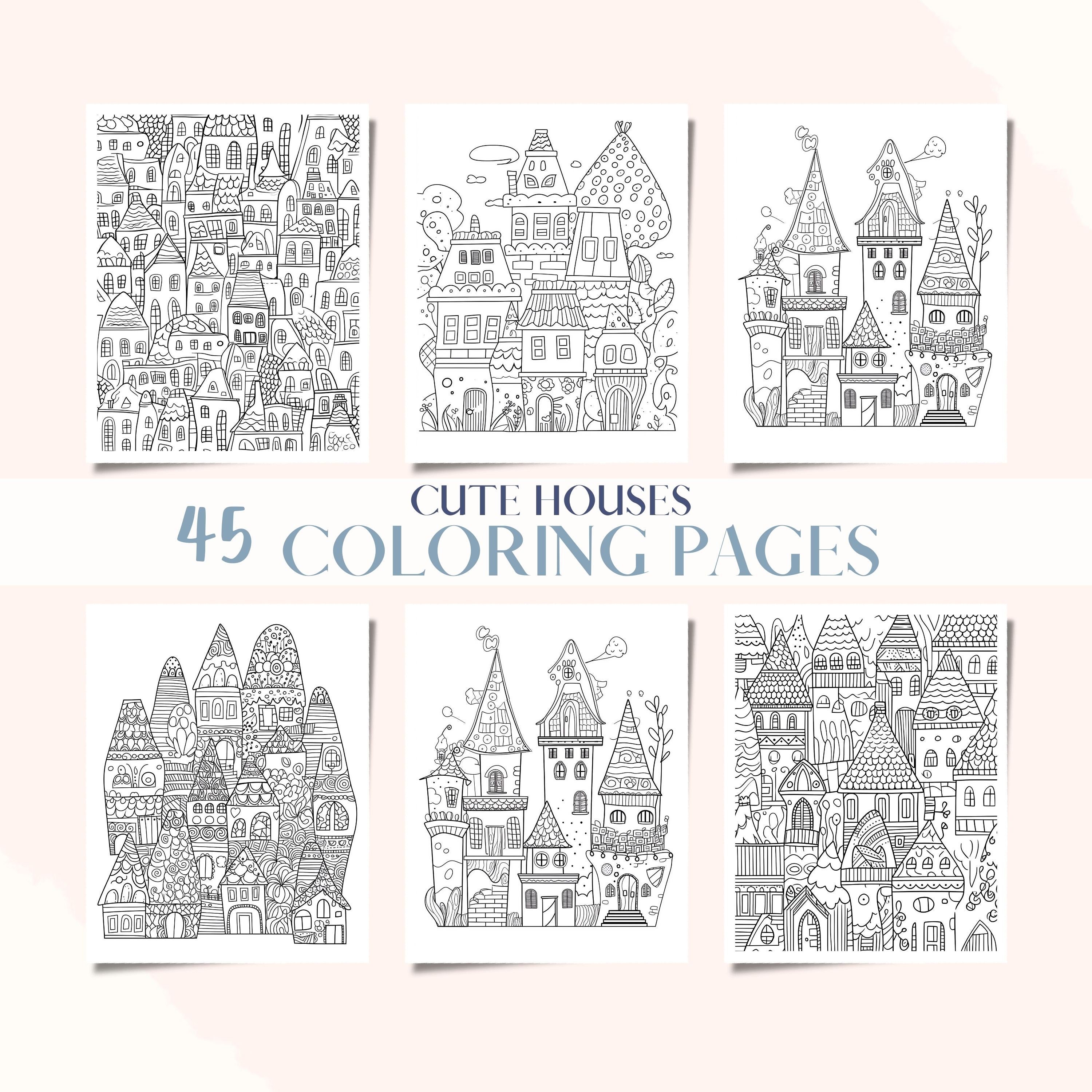 Cute Houses Coloring Pages 45 Minimalist Kawaii House Coloring - Etsy