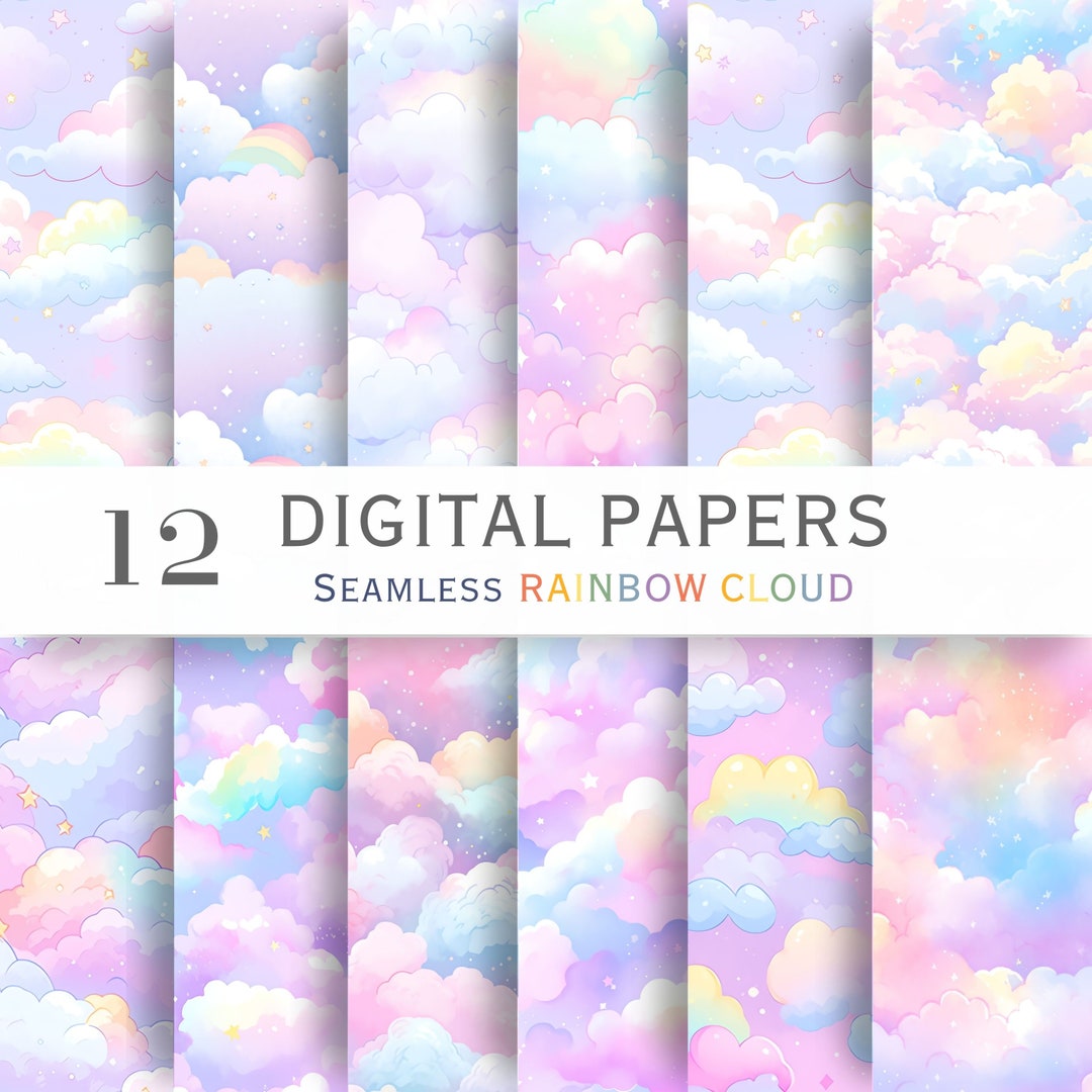 Seamless Rainbow Sky Pattern Clouds Digital Paper Seamless Rainbows ...