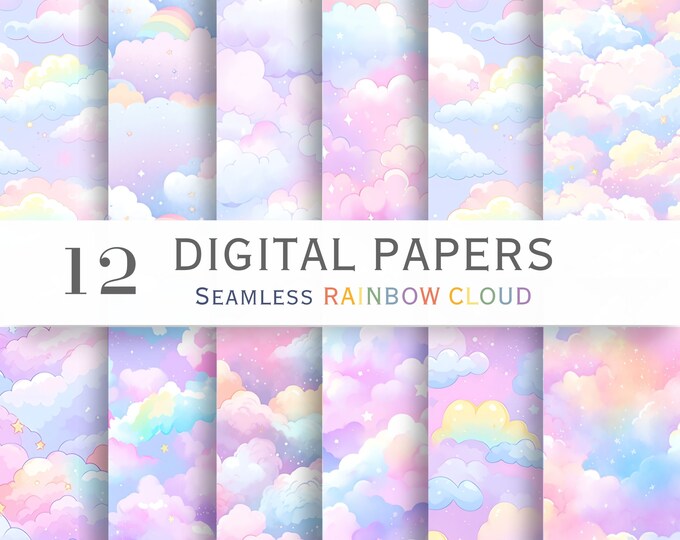 Seamless Rainbow Sky Pattern Clouds Digital Paper Seamless Rainbows Pattern Scrapbook Paper ...
