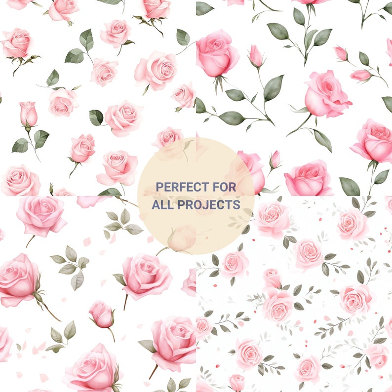 Seamless Pink Rose Watercolor Paper Rose Bundle Paper Pack - Etsy