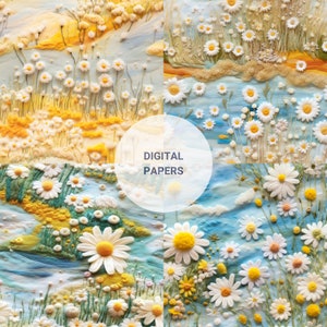 Seamless Knitted Flower Digital Paper Seamless Daisies Pattern ...