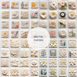 Seamless Embroidery Felt Floral Grids Digital Paper Seamless Squared ...