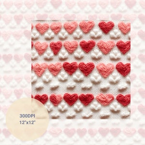 Seamless Knitted Hearts Embroidery Pattern Digital Download 3D Knitted ...