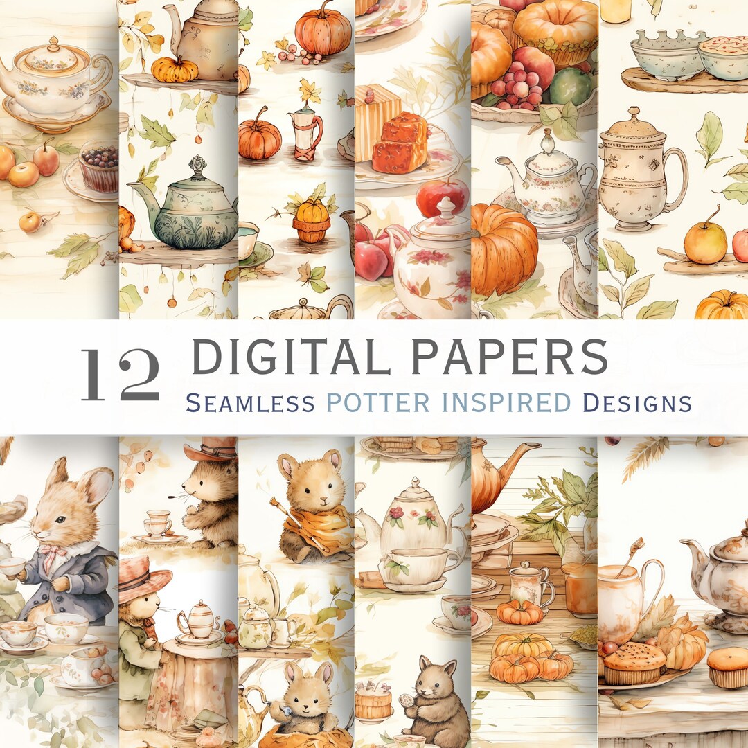 Seamless Beatrix Potter Inspired Fall Pattern Watercolor Style Fall ...