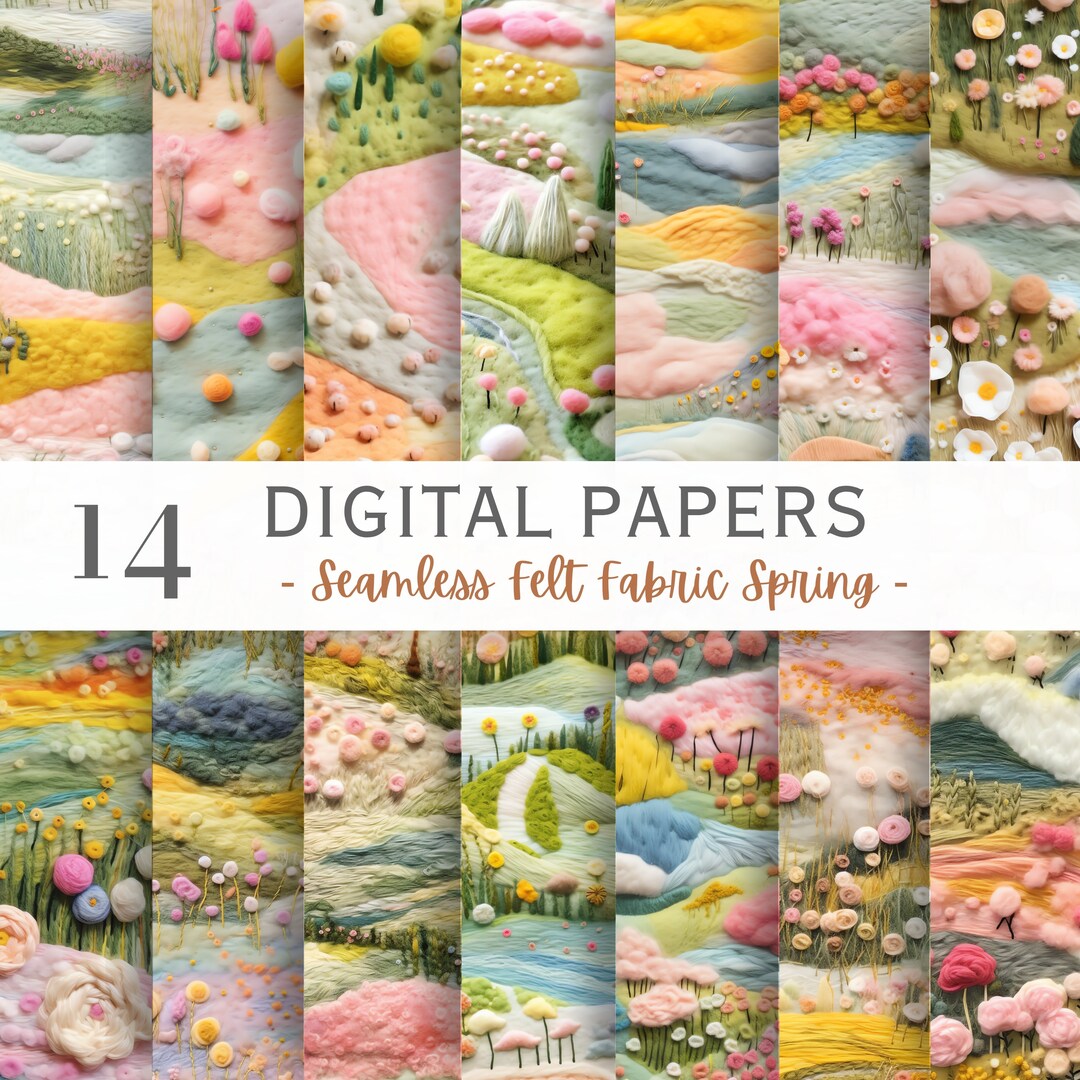 Seamless Spring Embroidery Felt Digital Paper Seamless Spring Needle ...