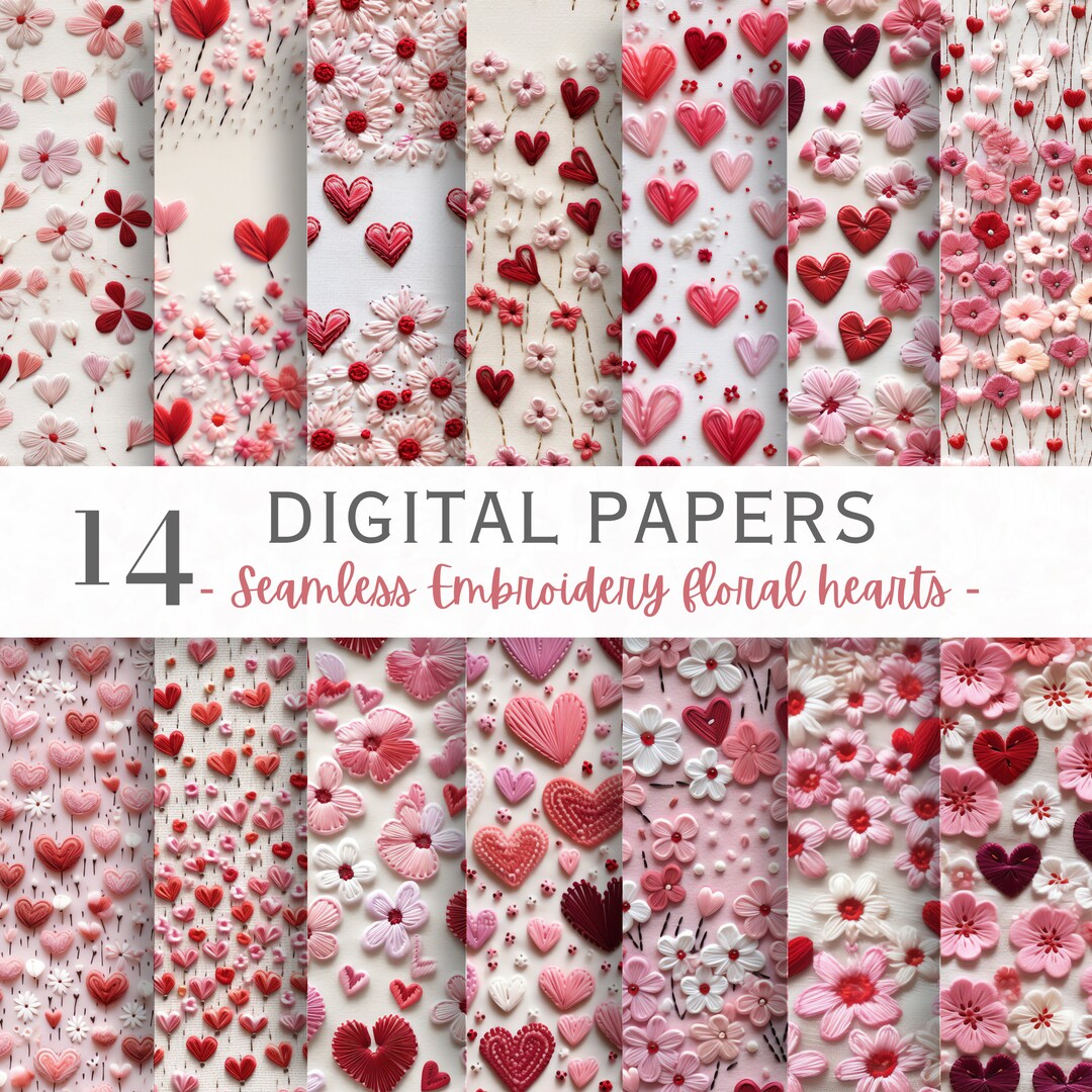 Seamless Knitted Hearts Embroidery Pattern Digital Download 3D Knitted ...