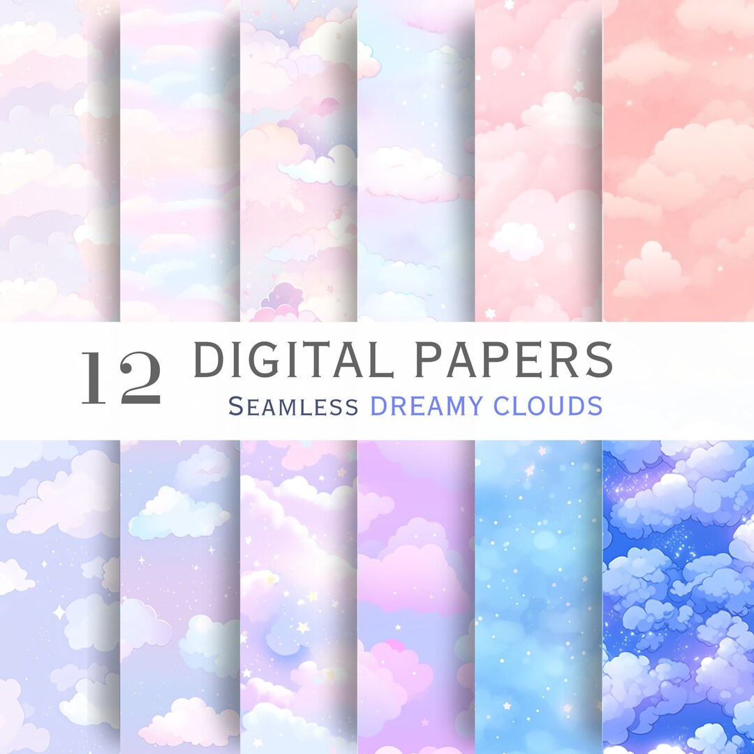 Seamless Clouds Pattern Digital Paper Seamless Dreamy Cloud Pattern ...