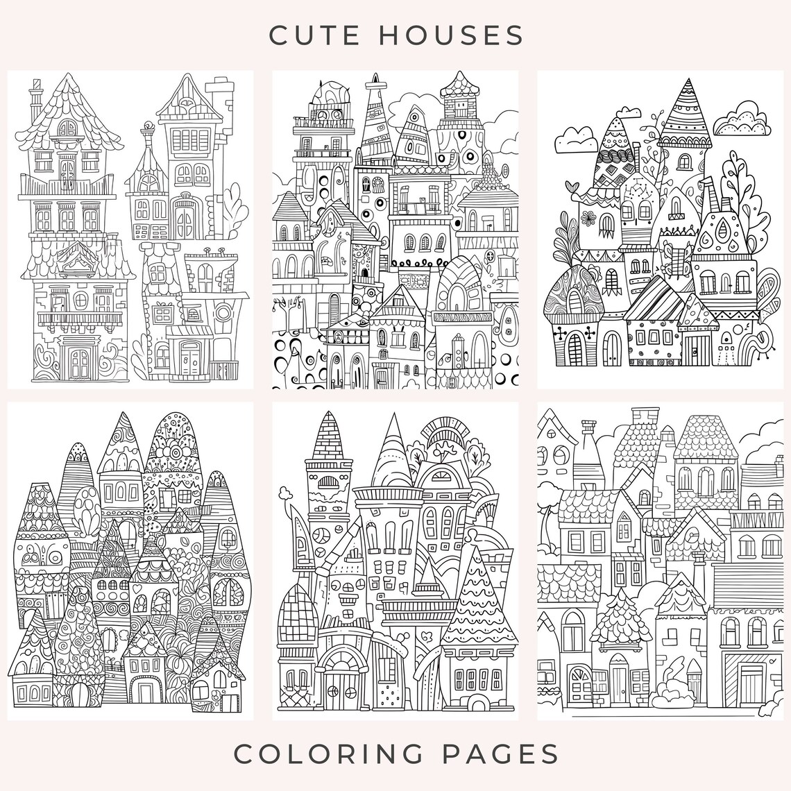 Cute Houses Coloring Pages 45 Minimalist Kawaii House Coloring - Etsy