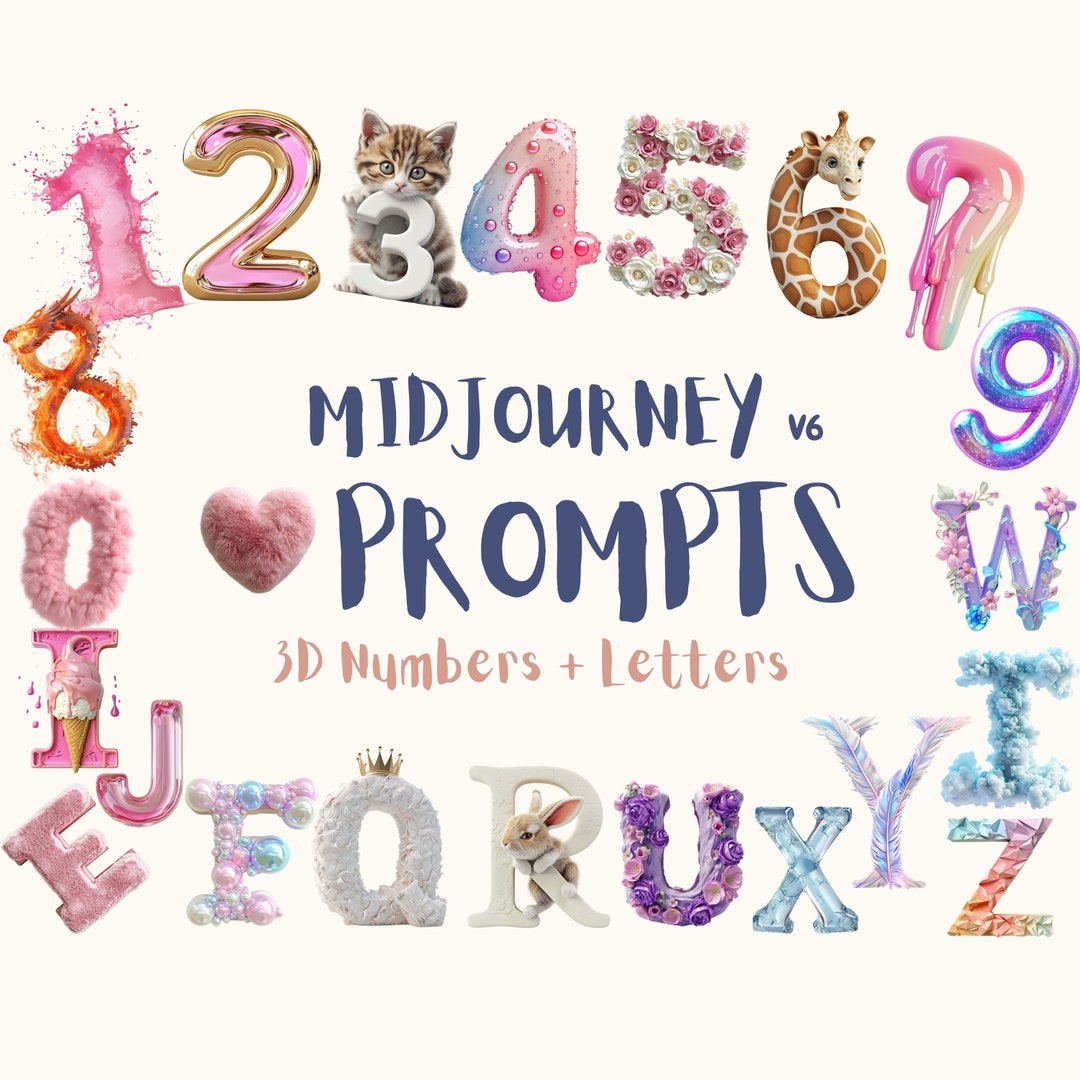 Midjourney Prompts for Letters Numbers Cliparts Alphabets AI Prompt for ...