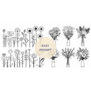Midjourney Prompts for Botanical Line Art Set AI Prompt Guide Floral ...