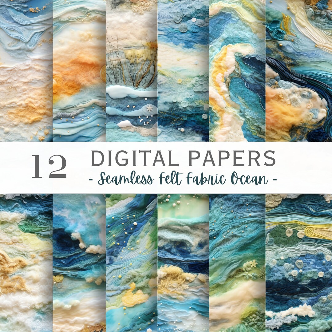 Seamless Ocean Embroidery Felt Digital Paper Seamless Waves Needle ...