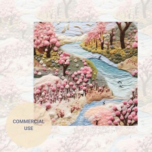 Seamless Knitted Cherry Blossom Digital Paper Seamless Floral Pattern ...