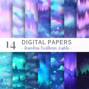 Northern Lights Pattern Digital Paper Seamless Dreamy Sky Patterns ...