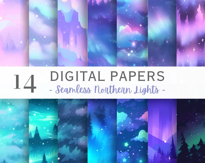 Northern Lights Pattern Digital Paper Seamless Dreamy Sky Patterns ...