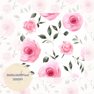 Seamless Pink Rose Watercolor Paper Rose Bundle Paper Pack Small Roses ...