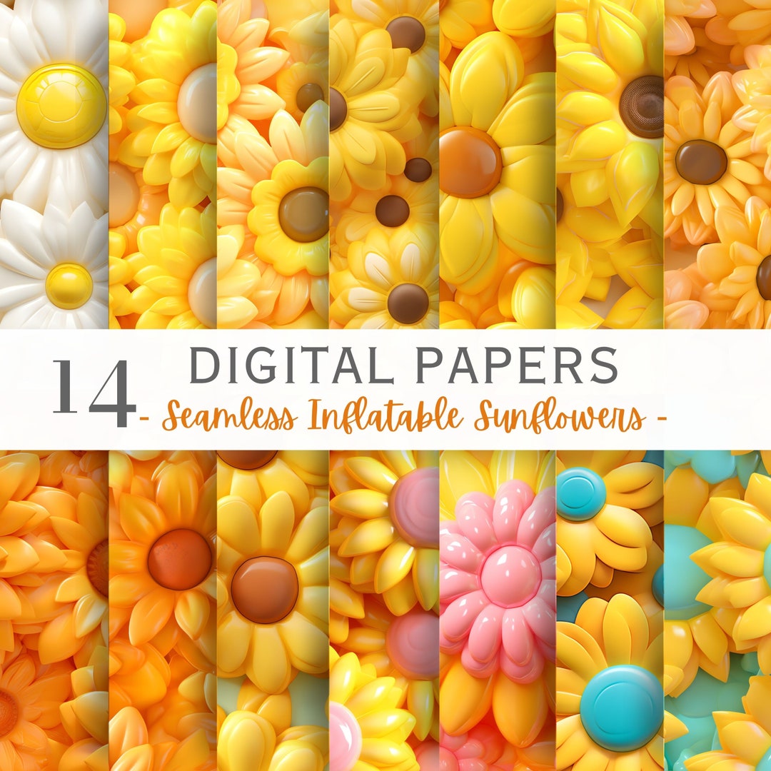 Inflatable Sunflowers Seamless Puffy Pattern Digital Download 3D ...
