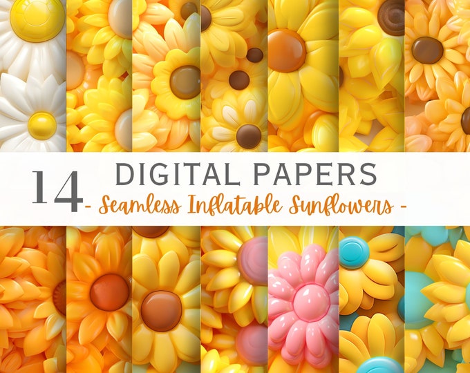 Inflatable Sunflowers Seamless Puffy Pattern Digital Download 3D ...