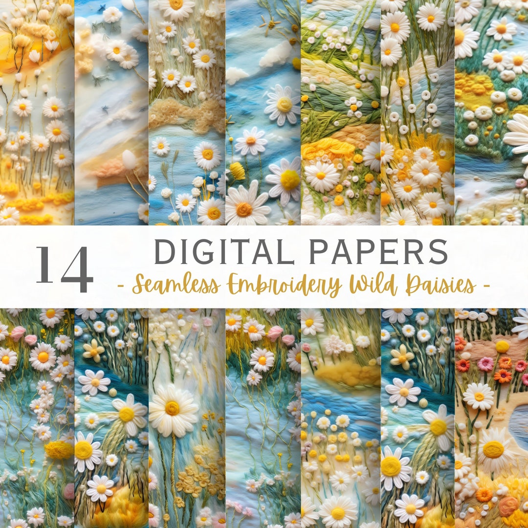 Seamless Knitted Flower Digital Paper Seamless Daisies Pattern ...