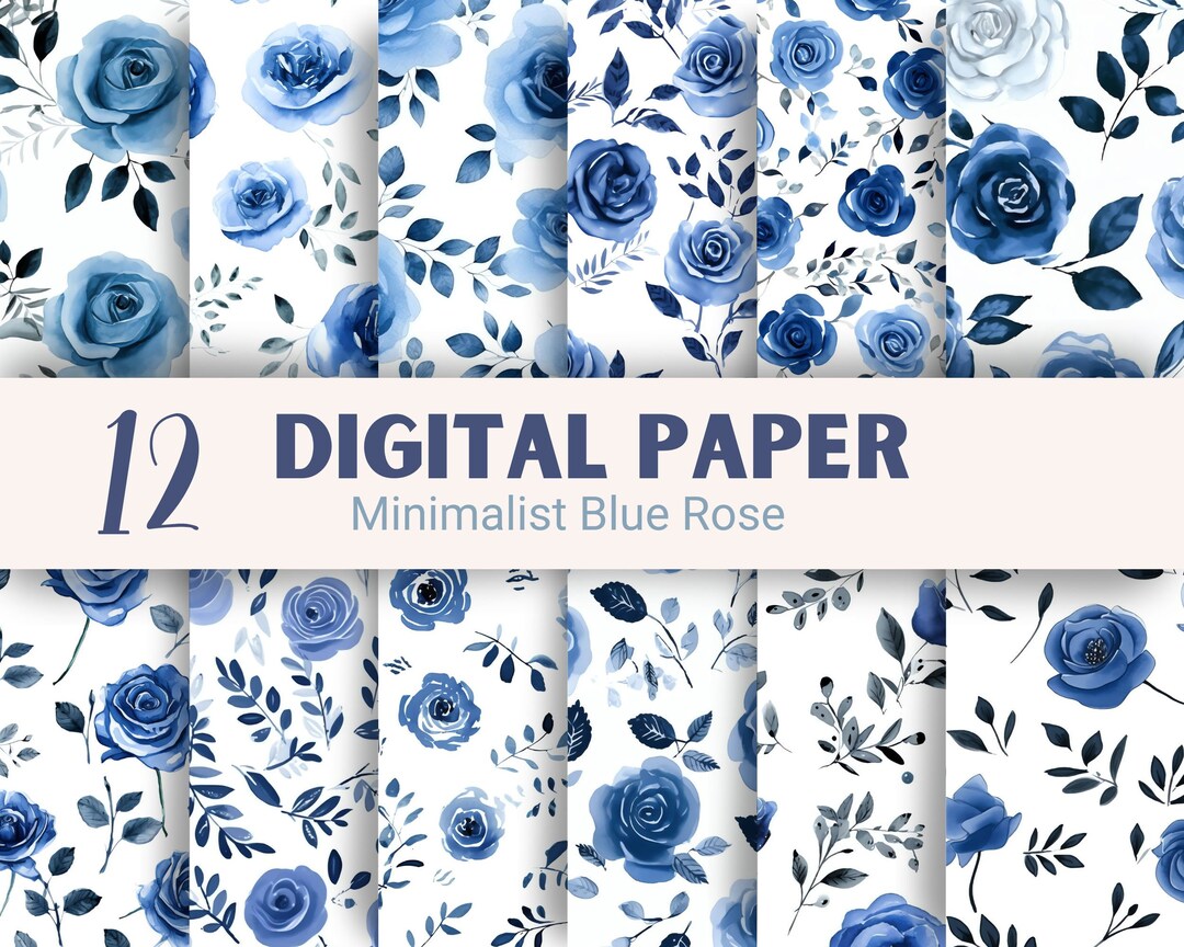 Seamless Minimalist Blue Rose Seamless Watercolor Rose Paper Pack Small ...