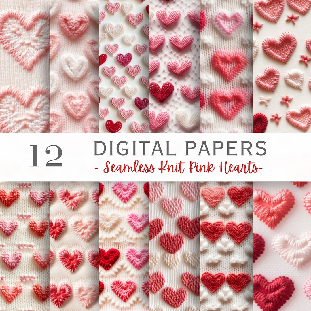 Seamless Knitted Hearts Embroidery Pattern Digital Download 3D Knitted ...