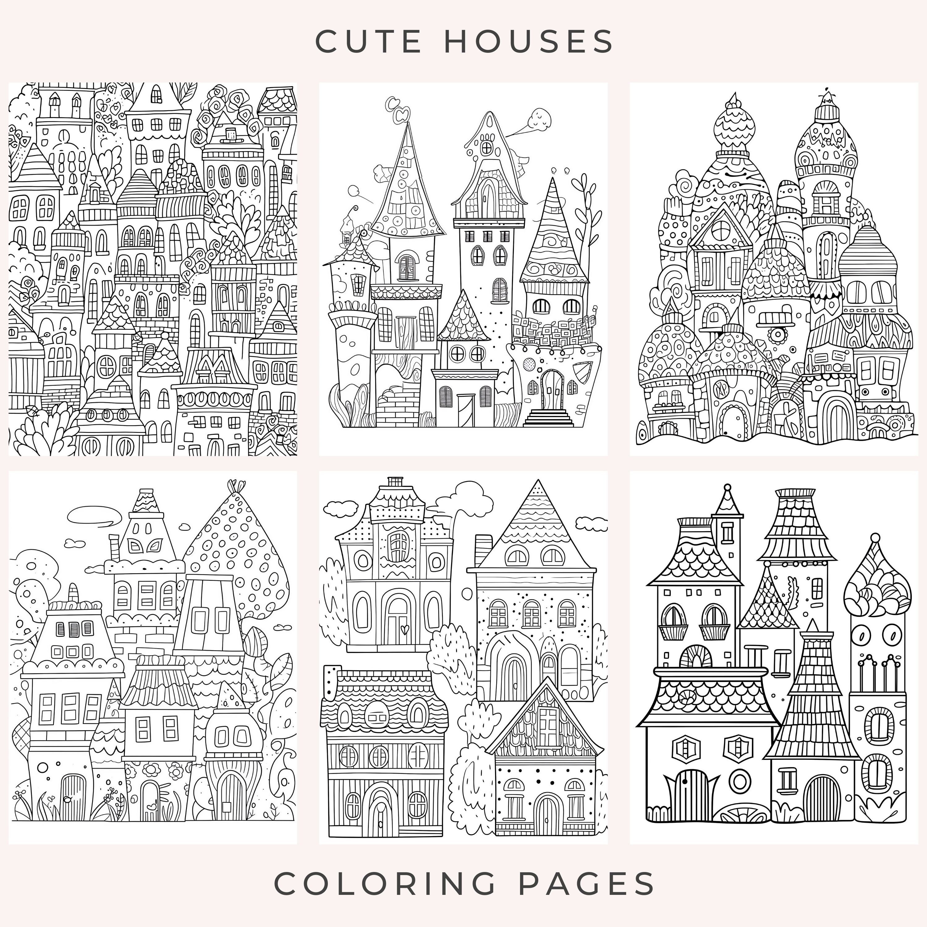 Cute Houses Coloring Pages 45 Minimalist Kawaii House Coloring - Etsy