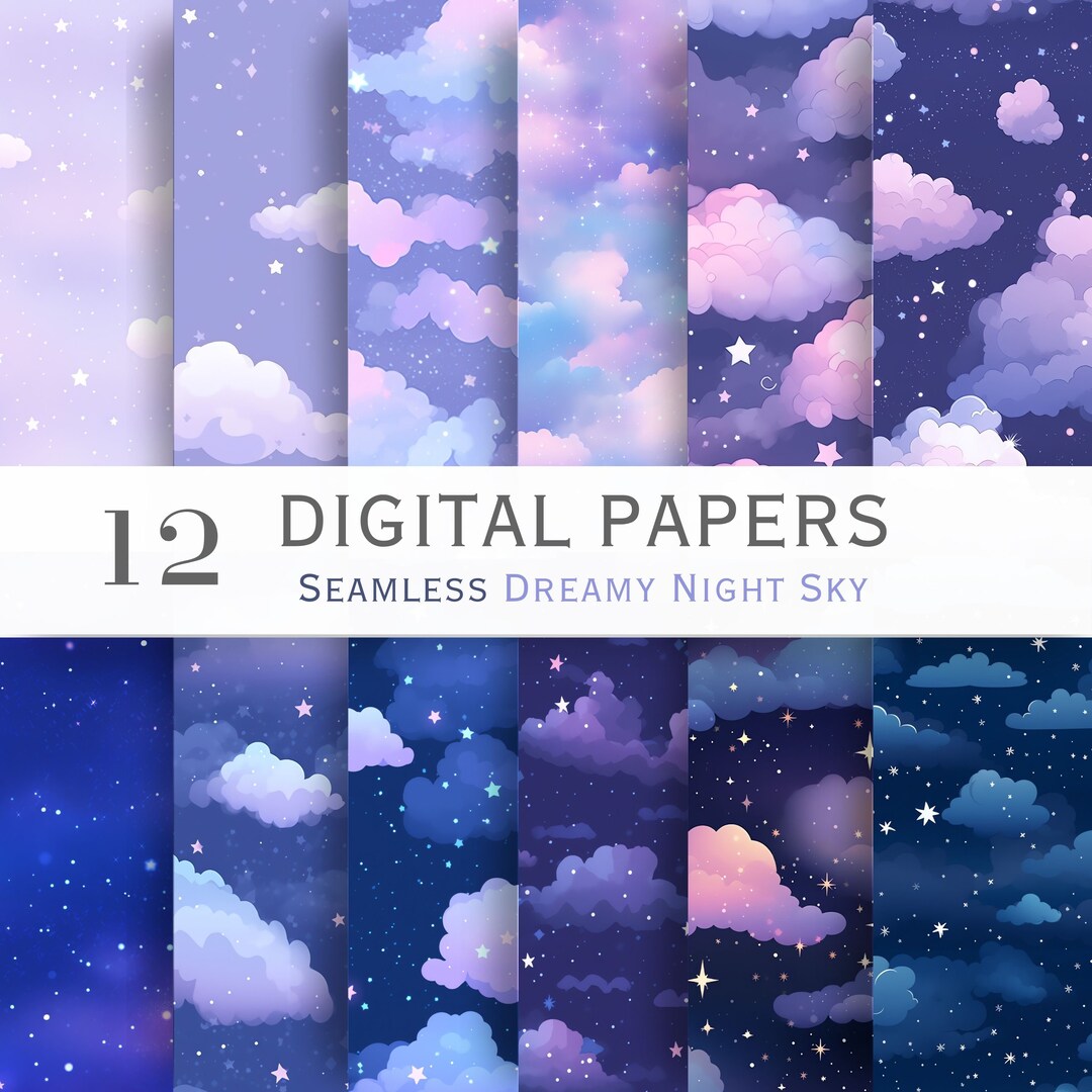 Seamless Clouds Pattern Digital Paper Seamless Dreamy Night Pattern ...