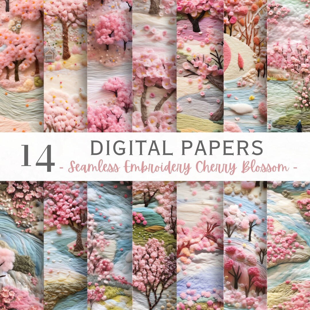 Seamless Knitted Cherry Blossom Digital Paper Seamless Floral Pattern ...