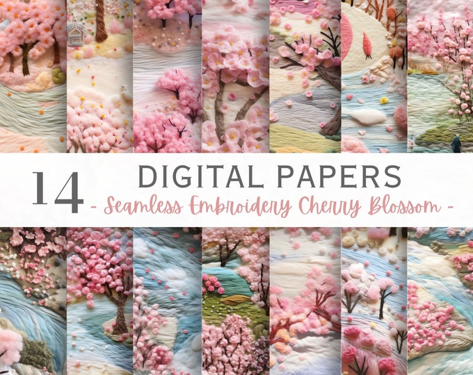 Seamless Knitted Cherry Blossom Digital Paper Seamless Floral Pattern ...
