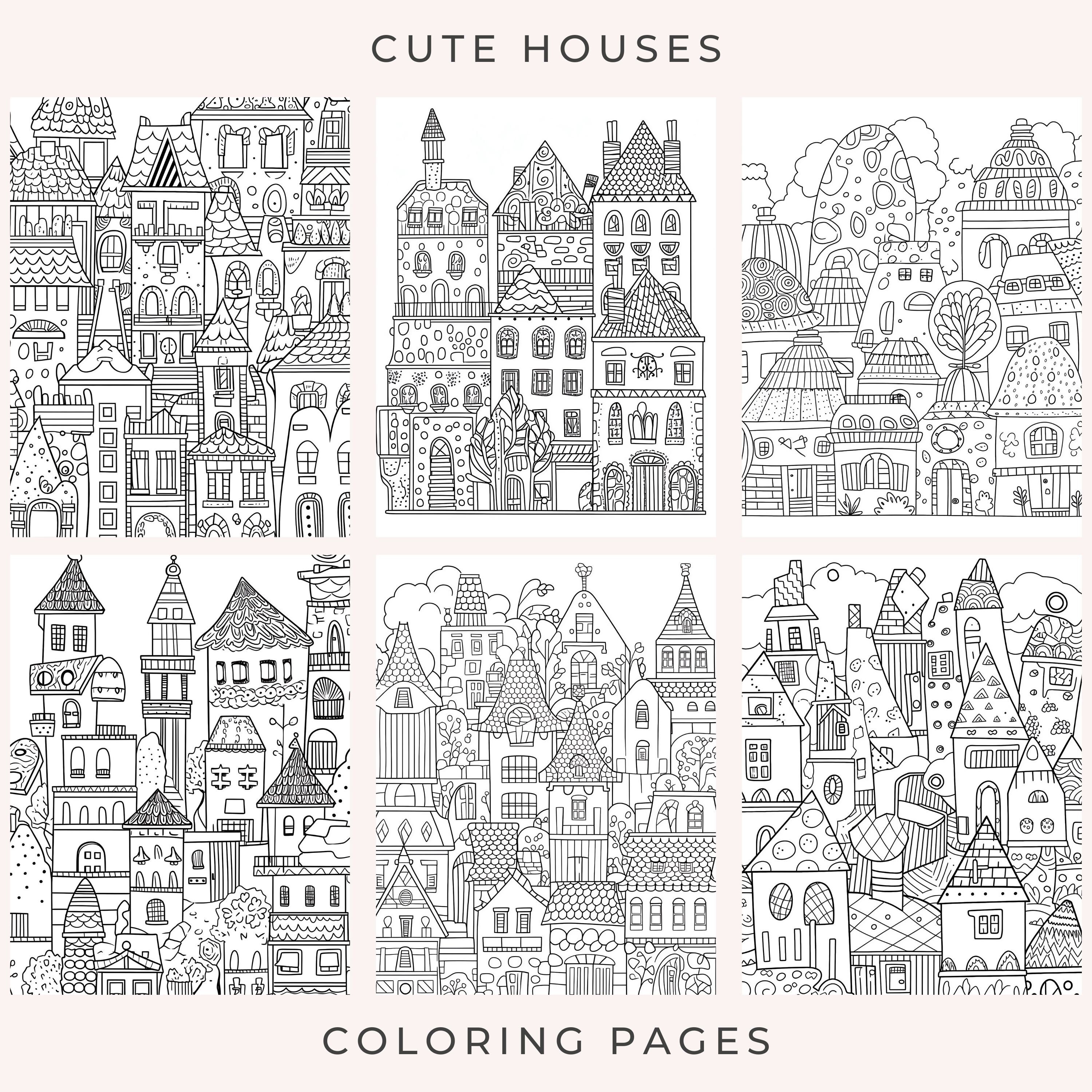 Cute Houses Coloring Pages 45 Minimalist Kawaii House Coloring - Etsy