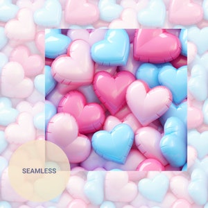 Inflatable Hearts Seamless Puffy Pattern Digital Download 3D Balloon ...