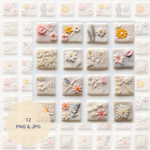 Seamless Embroidery Felt Floral Grids Digital Paper Seamless Squared ...