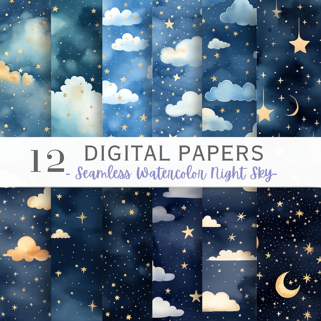 Seamless Watercolor Night Sky Pattern Starry Night Digital Paper ...