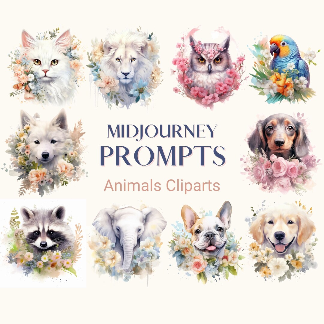 Midjourney Prompts for Animals Clipart Illustrations Watercolor Best ...