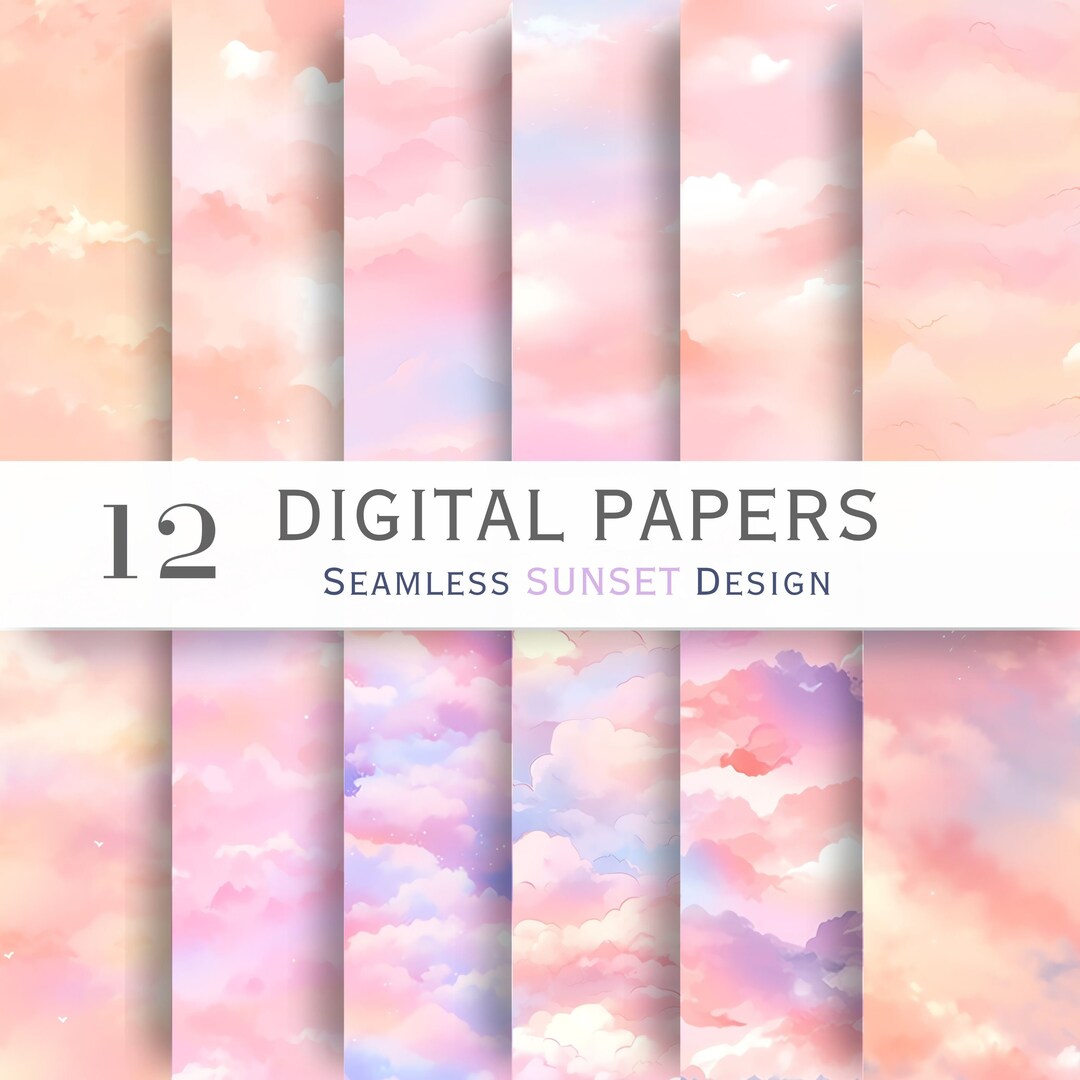 Seamless Sunset Sky Pattern Clouds Digital Paper Seamless Dreamy Sky ...