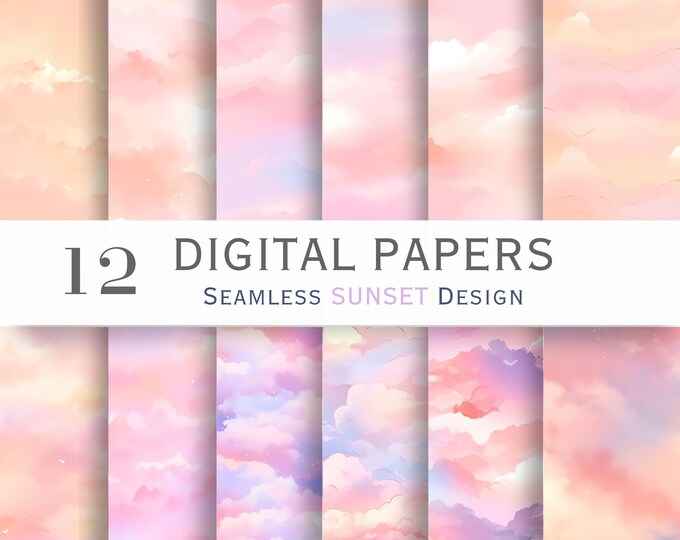 Seamless Sunset Sky Pattern Clouds Digital Paper Seamless Dreamy Sky ...